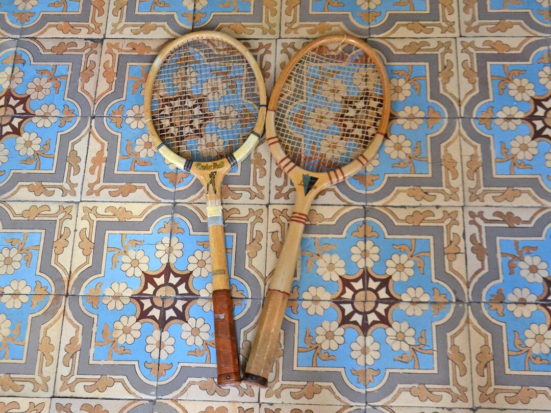 Set of 2 Antique Wooden Tennis Rackets and 2 Zephir Press - Etsy