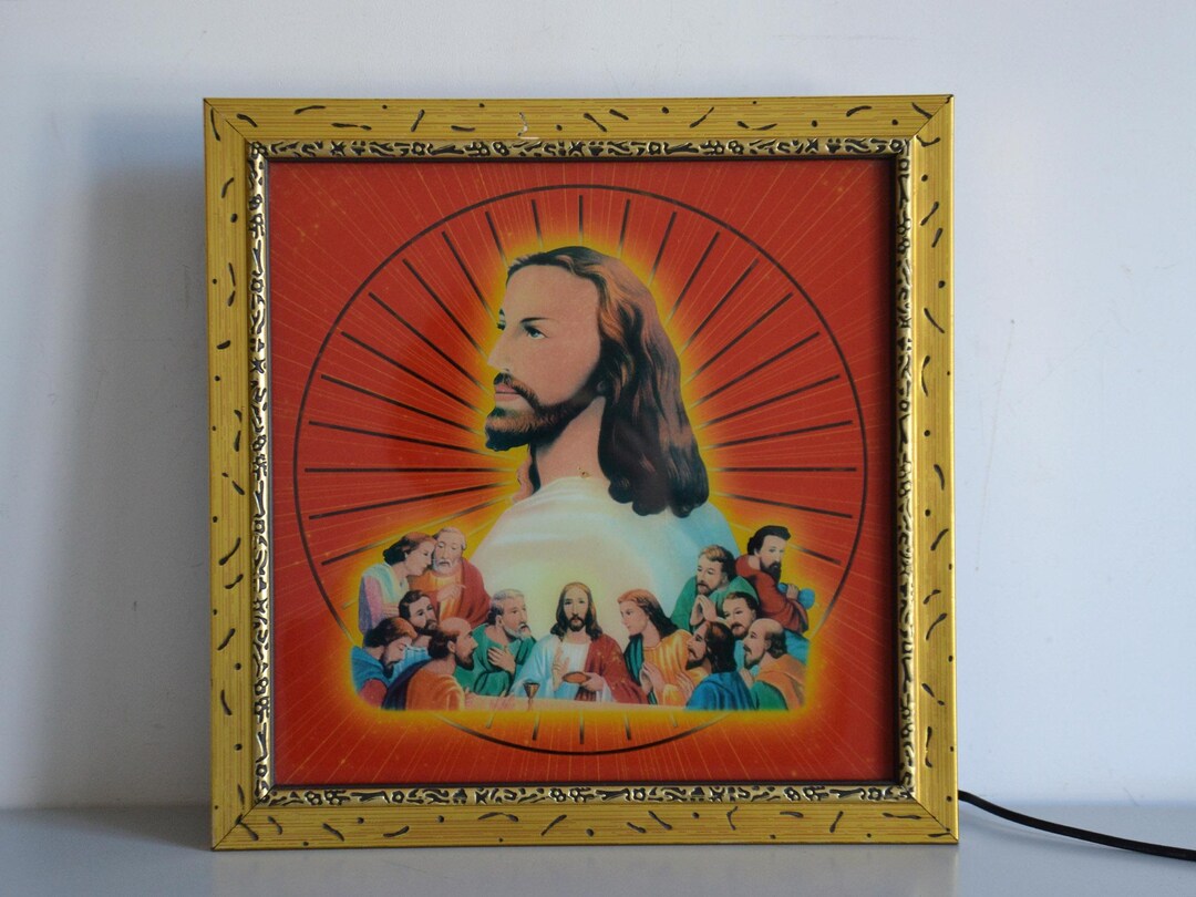 Vintage Religious Light Box Frame, Christ Decoration, Religious Object ...