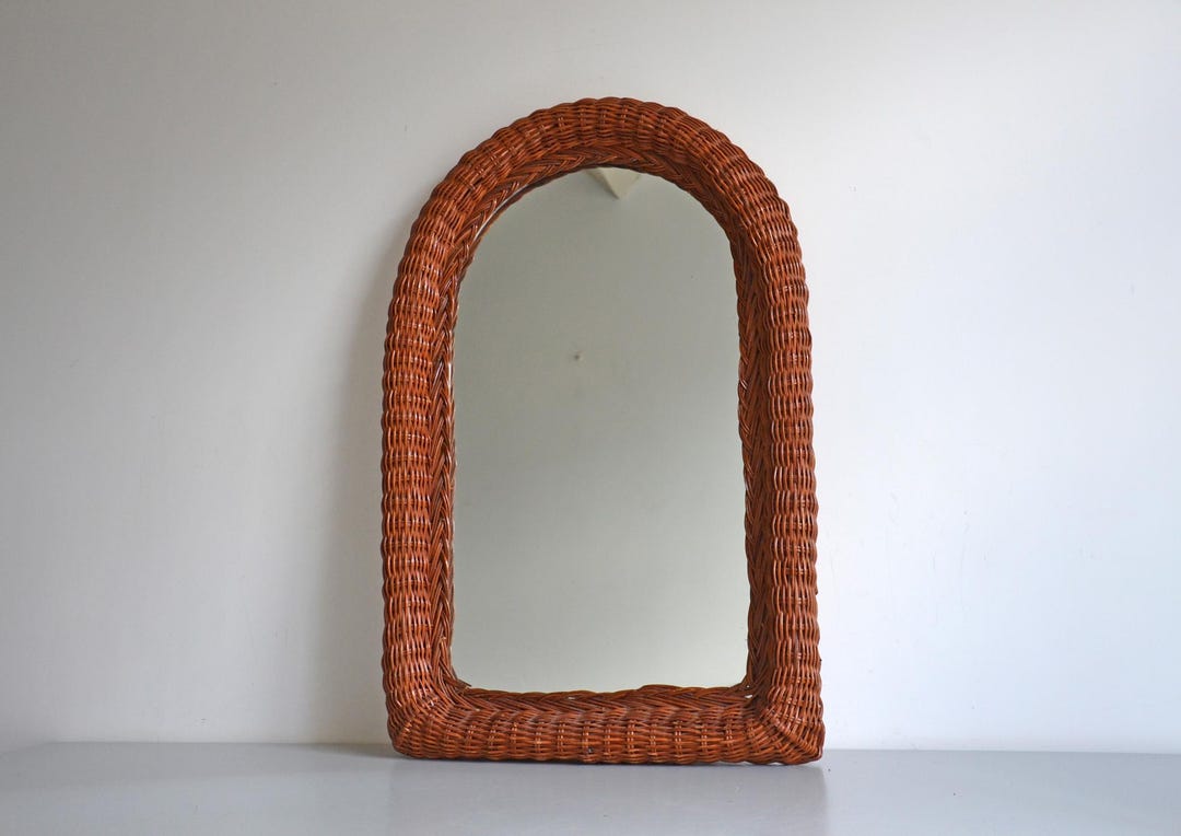 Vintage Woven Wicker Mirror, Large Arch Shaped Mirror - Etsy