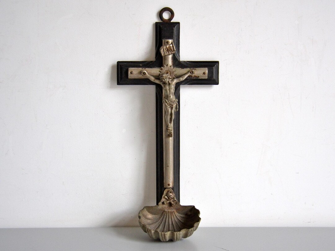 Old Holy Water Stoup Crucifix, Wood and Metal Napoleon III Style ...