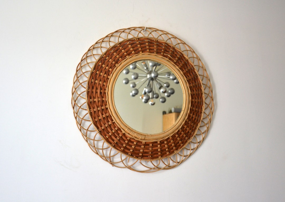 Vintage Rattan Mirror, Large Round Woven Mirror - Etsy