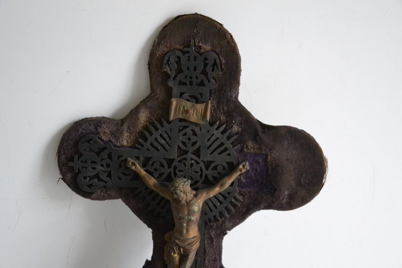 Antique French Velvet Crucifix, Dark Crimson Velvet Purple, Religious ...