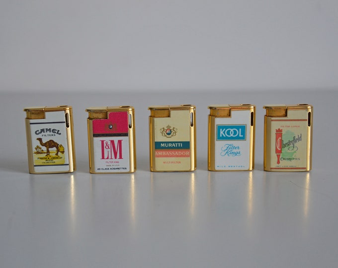 Set of 5 Vintage Lighters Monic Mino / Advertising Collection Camel ...