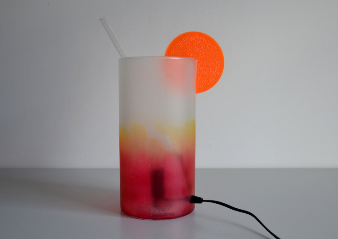 Vintage Cocktail Lamp, Bar Decor, Large Glass With Straw and Orange ...