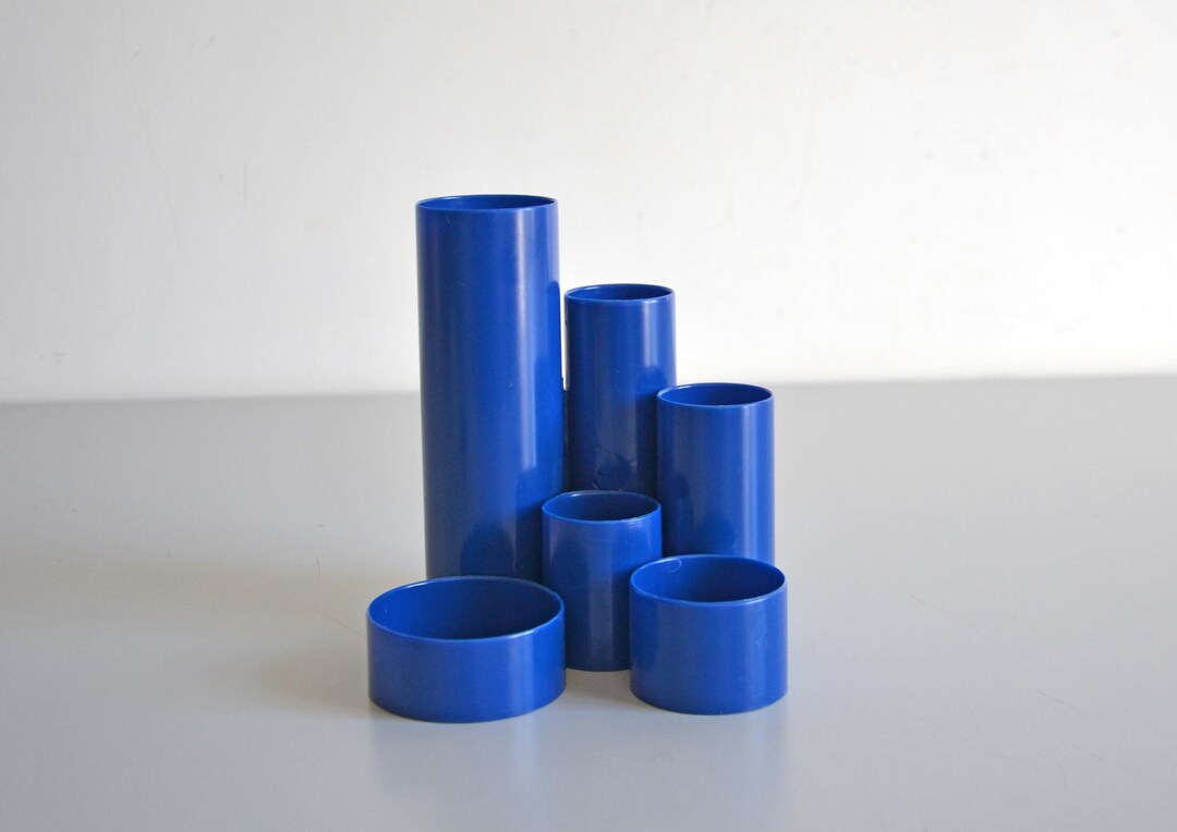 Vintage Pencil Pot TUBS, 70s Pen Holder, Blue Desk Organizer - Etsy