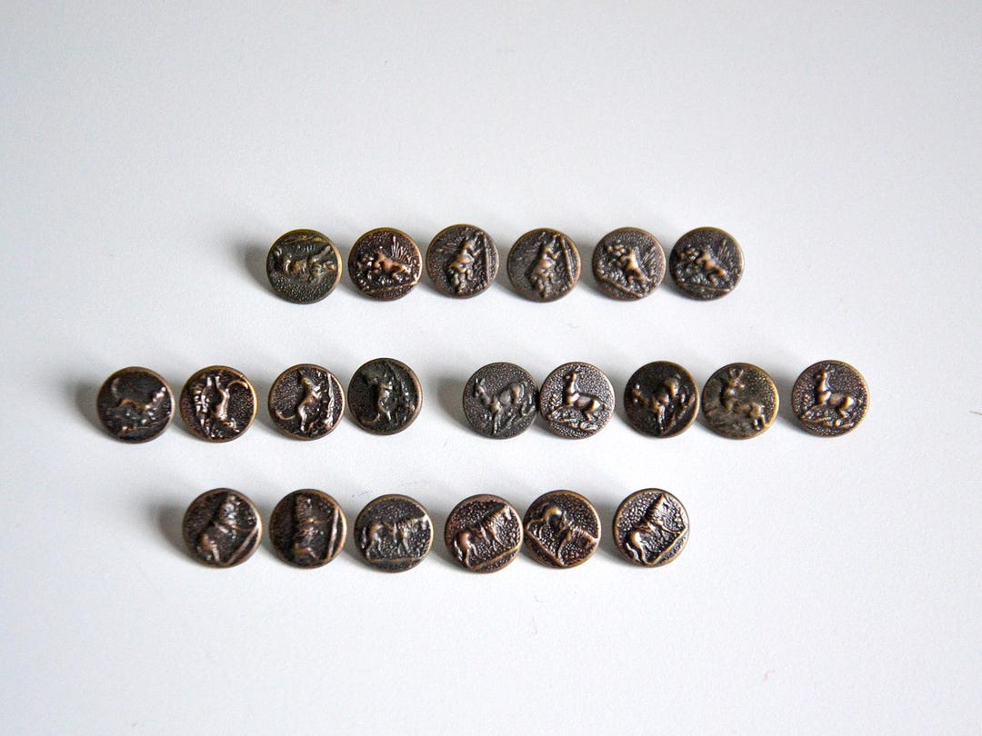 Set of 21 Antique Hunting Buttons: Hunter, Fox, Boar, Deer, Dog, Horse ...