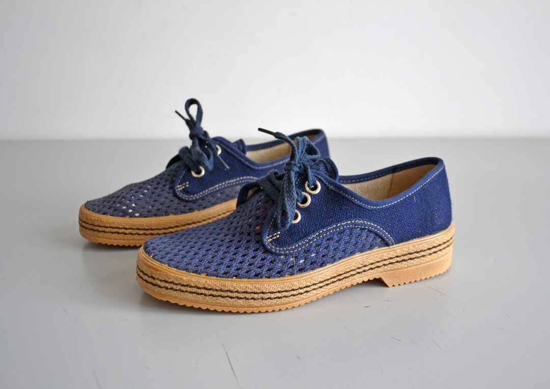 Vintage Indigo Cotton Canvas Shoes, Espadrille Shoe Made in France, US ...