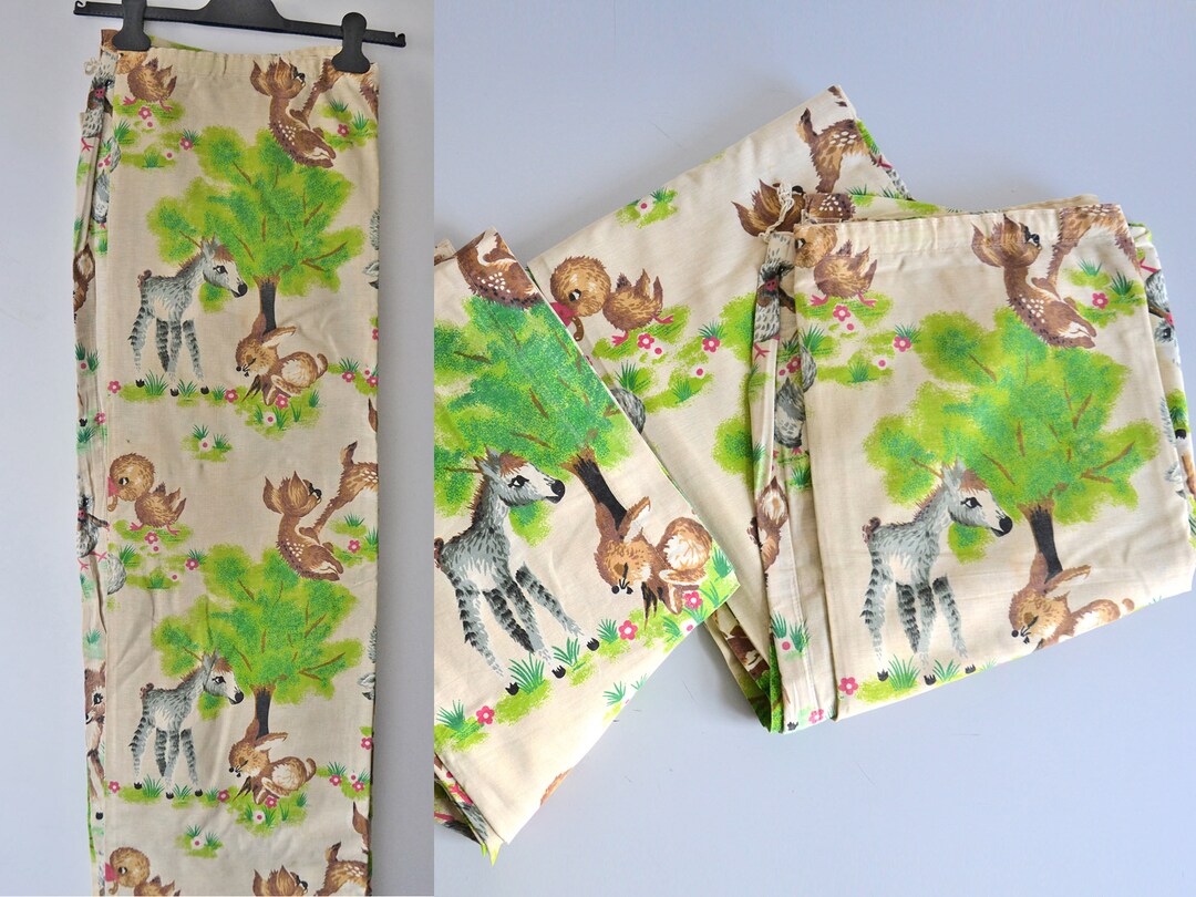 Pair of Vintage 60s Children's Bedroom Curtains, Bambi & Animals ...