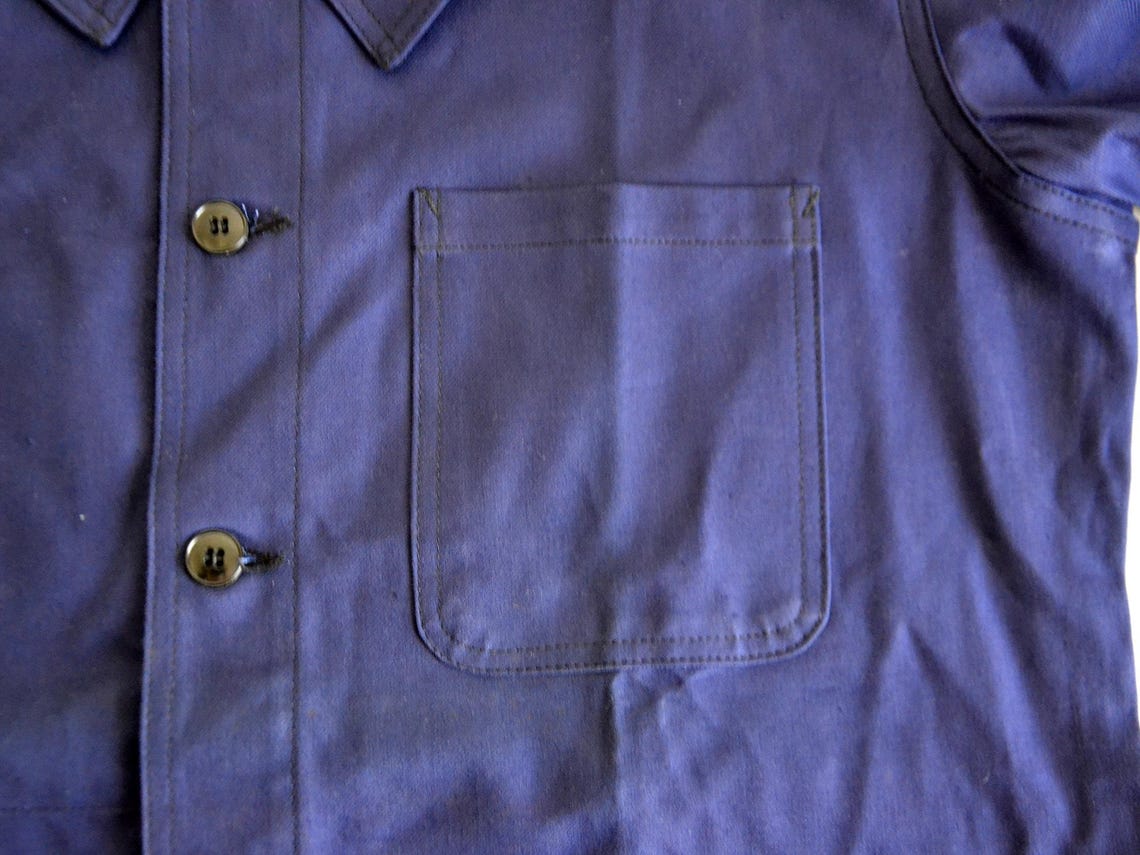 Vintage Work Jacket, Indigo Blue Cotton, French Workwear, Size L - Etsy