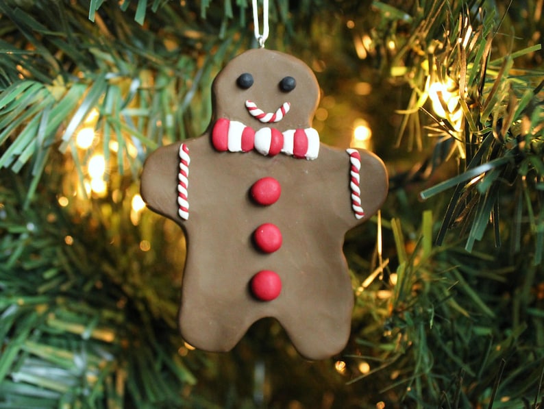 Gingerbread Man With Bow Tie Ornament Polymer Clay Christmas - Etsy