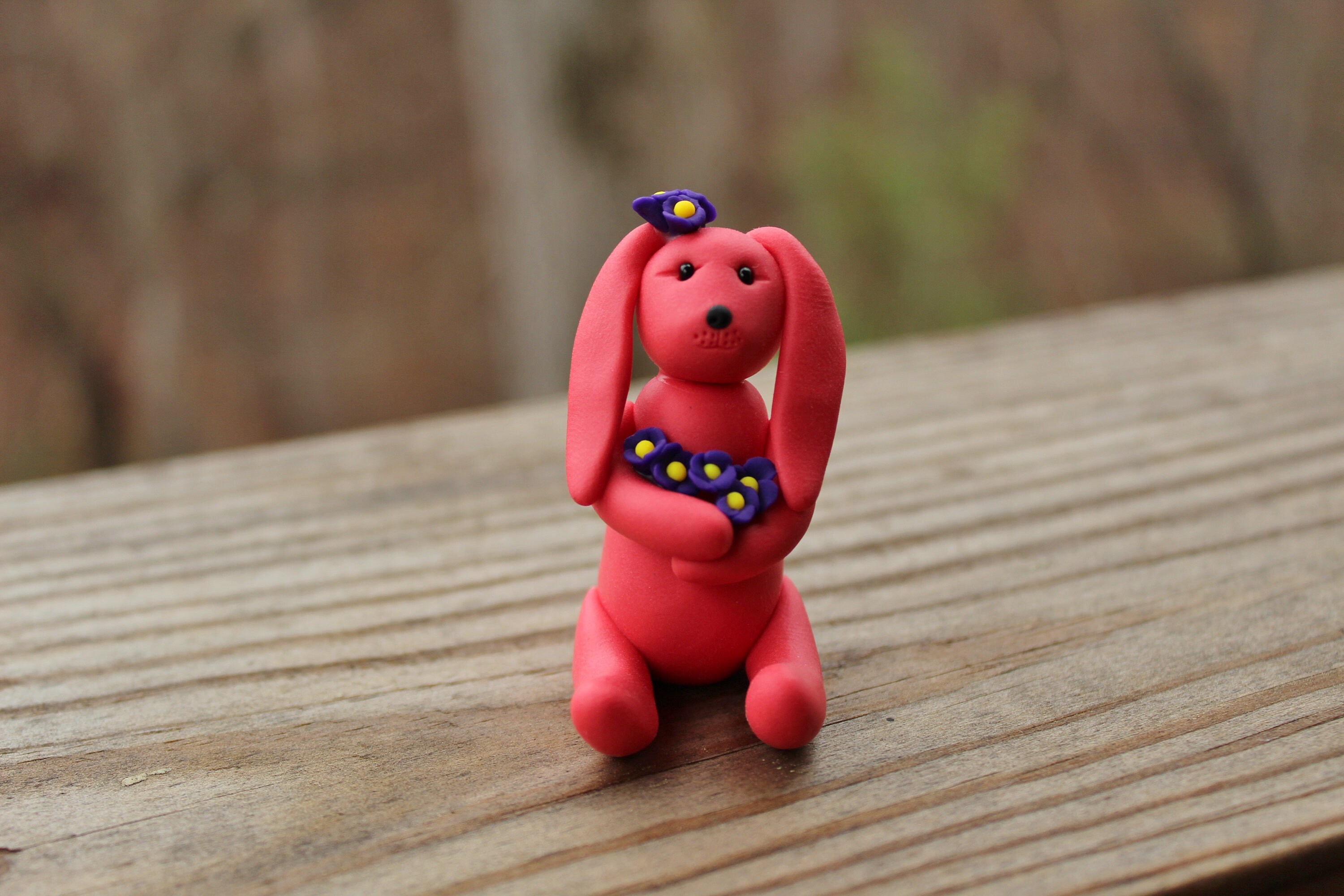 Pink Bunny Figurine Polymer Clay Easter Bunny Handmade Rabbit ...