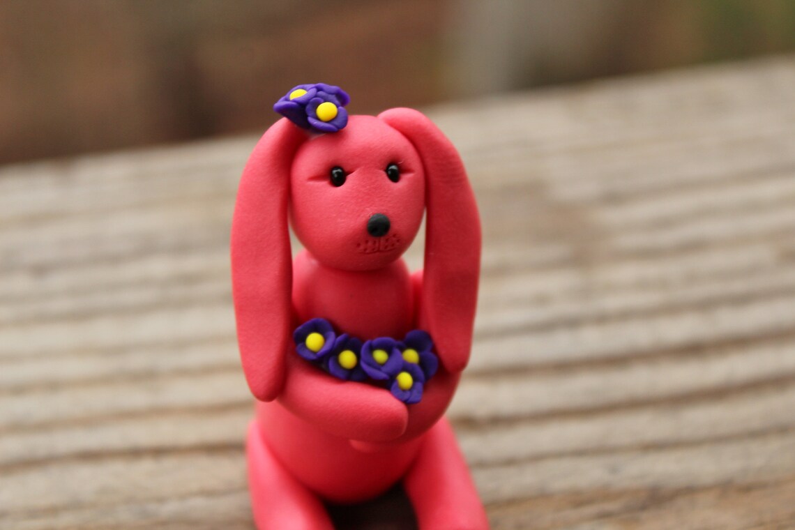Pink Bunny Figurine Polymer Clay Easter Bunny Handmade - Etsy