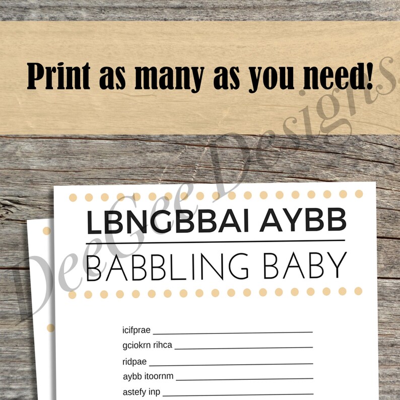 Baby Shower Game - Babbling Baby Unscramble Party Game - Etsy
