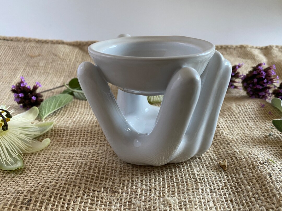 Hand Shaped, Hand Crafted, Ceramic Oil Burner - White / Black ...