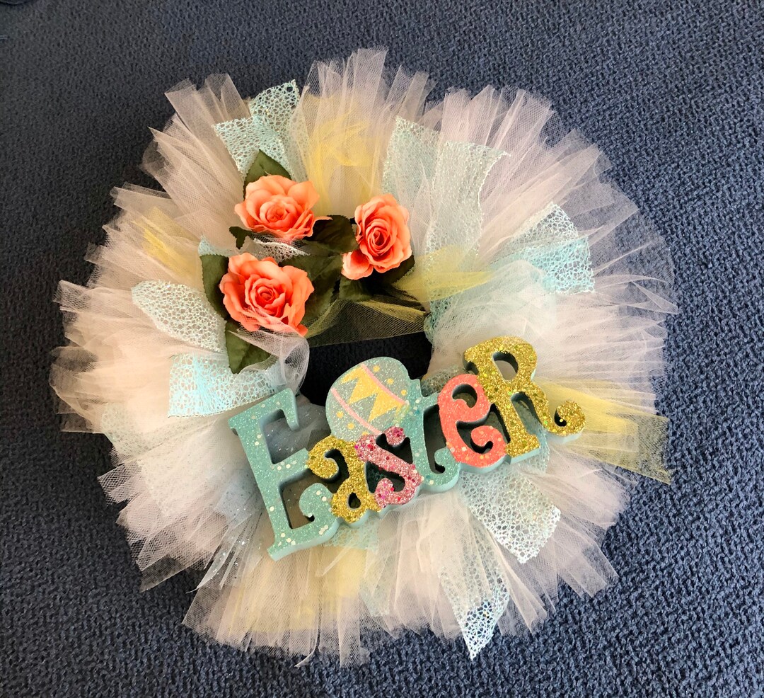 Easter Tulle Wreath, White Tulle Easter Centerpiece, Easter Decoration ...