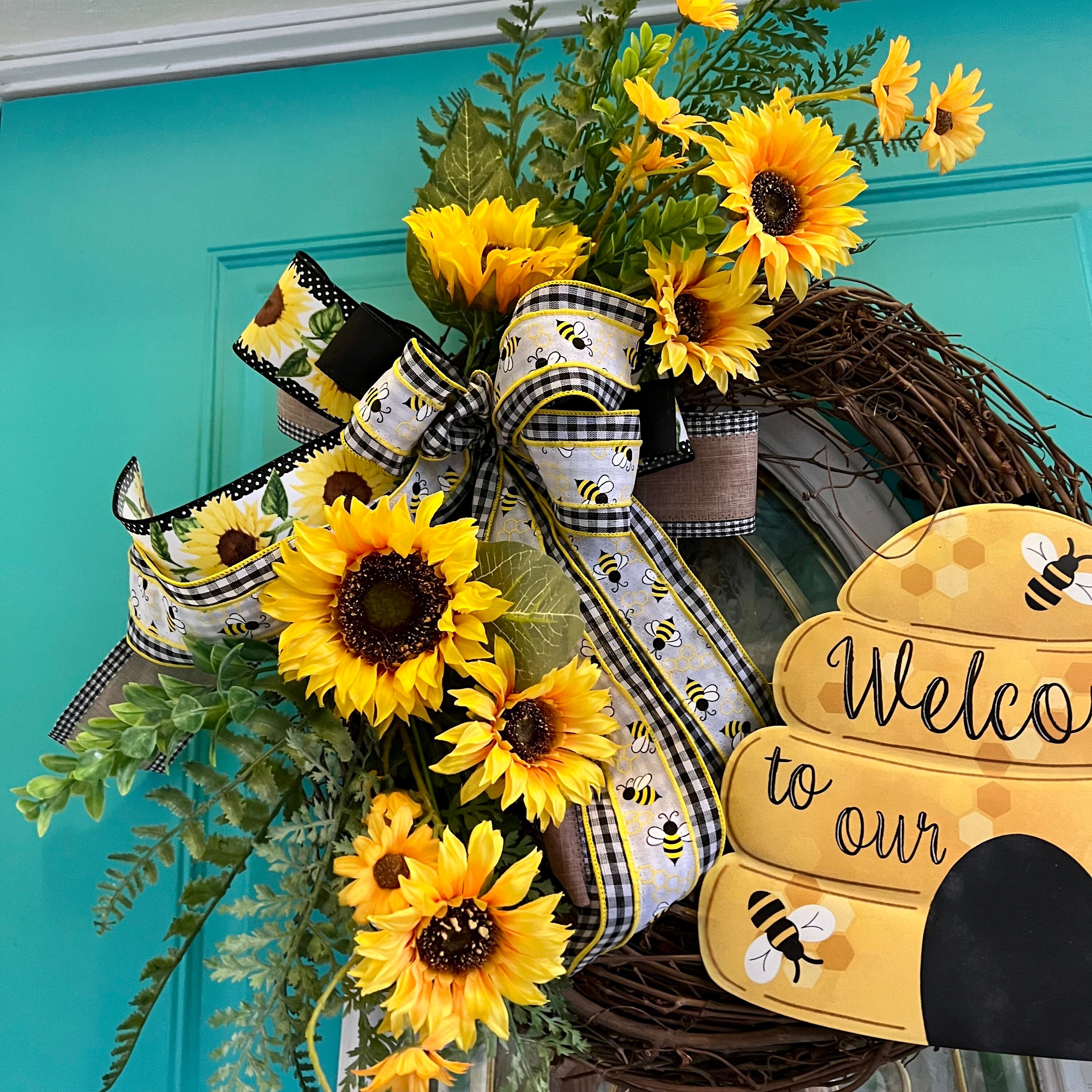 Fall Honey Bee Wreath, Everyday Welcome Grapevine Wreath, Honey Bee Bow ...