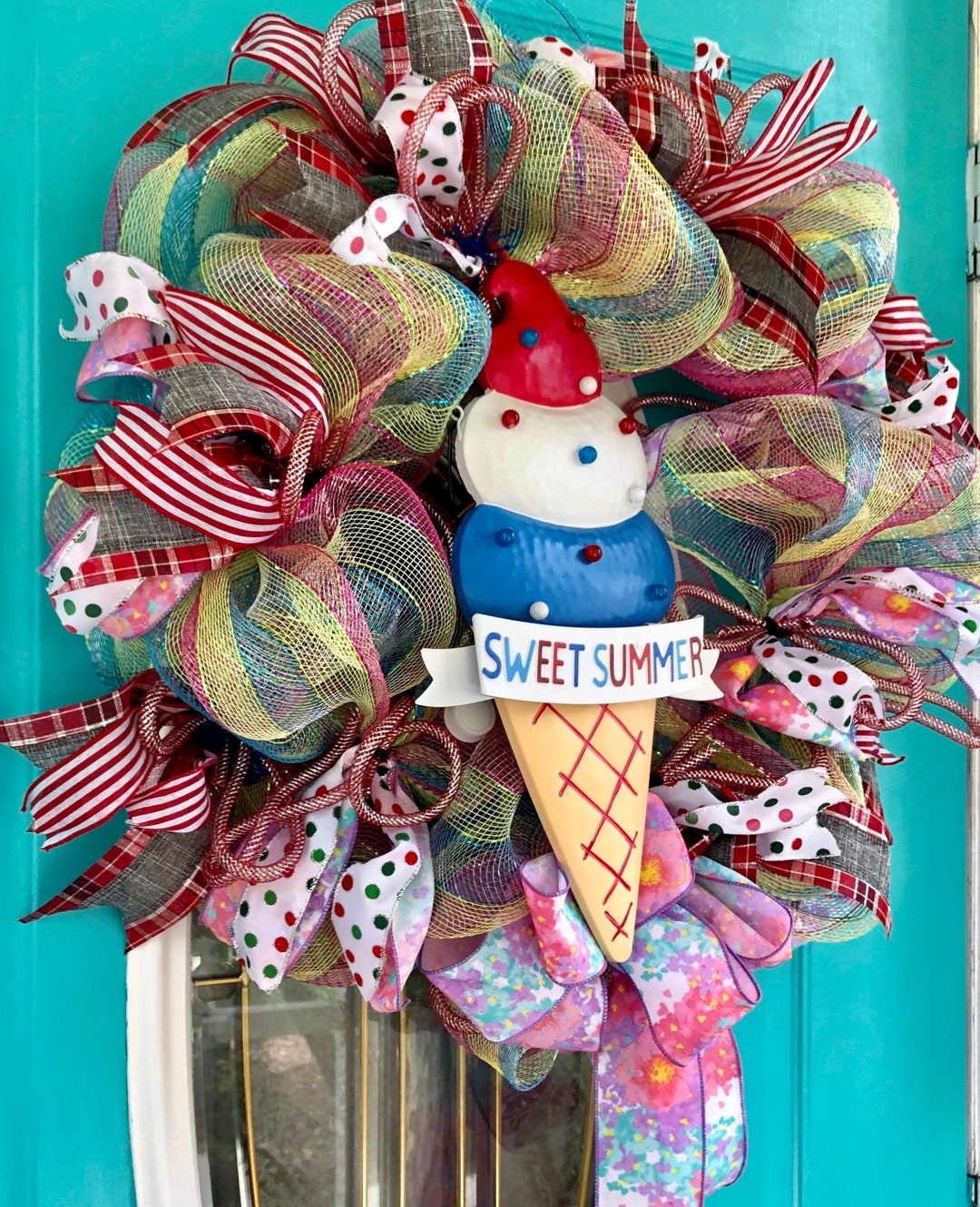 Ice Cream Cone Wreath, Sweet Summer Fun Lighted Sign, Front Door Wreath ...