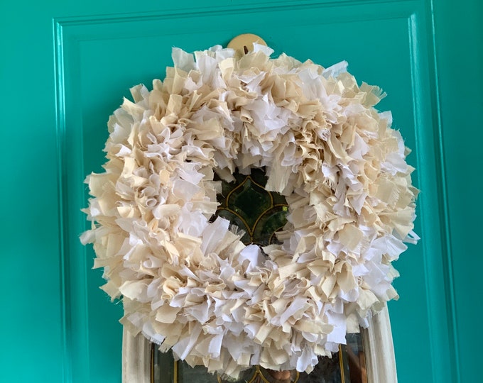 Vintage Rag Wreath, Country Hand Tied Rag Wall Decor, Shabby Rag Decor ...