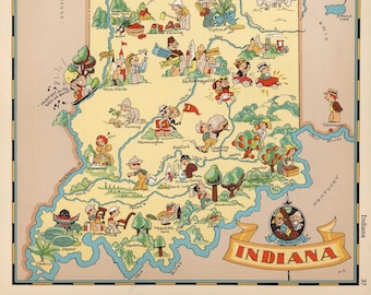 Indiana Cartoon Map - Etsy