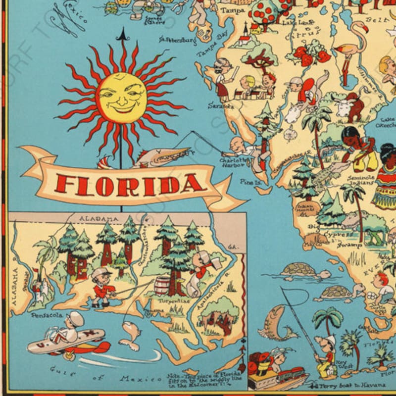 Cartoon Florida Map - Etsy