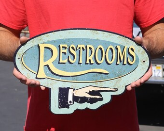 Vintage Pointing Hand Restroom Sign Rustic Metal Sign | Etsy