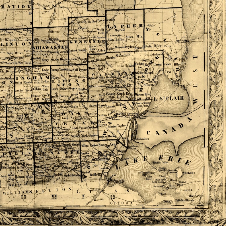 Vintage Michigan Map 1856 Old Map of Michigan Old Antique Style ...