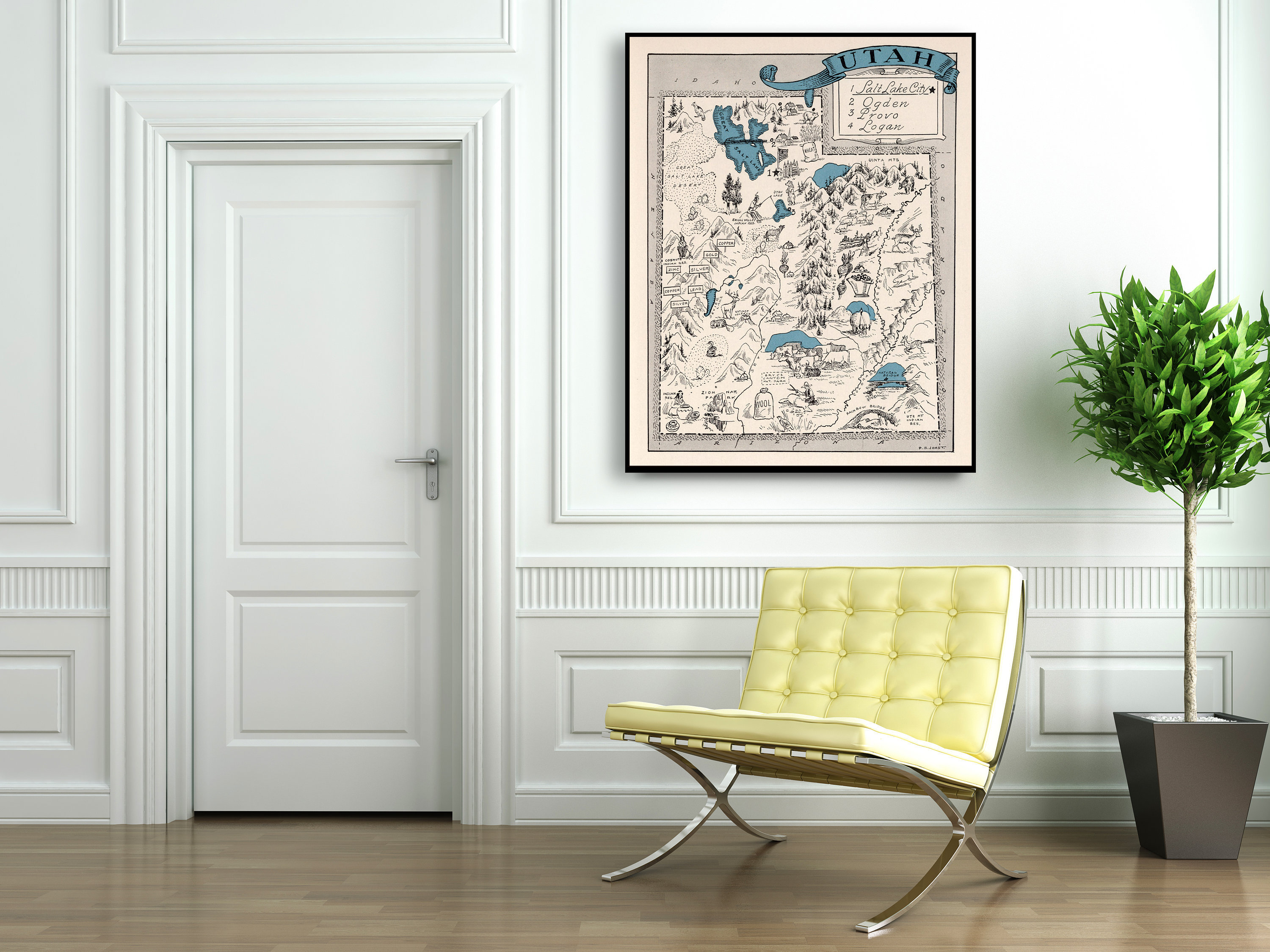 1930's Vintage UTAH State Map Animated Cartoon Map Gallery | Etsy