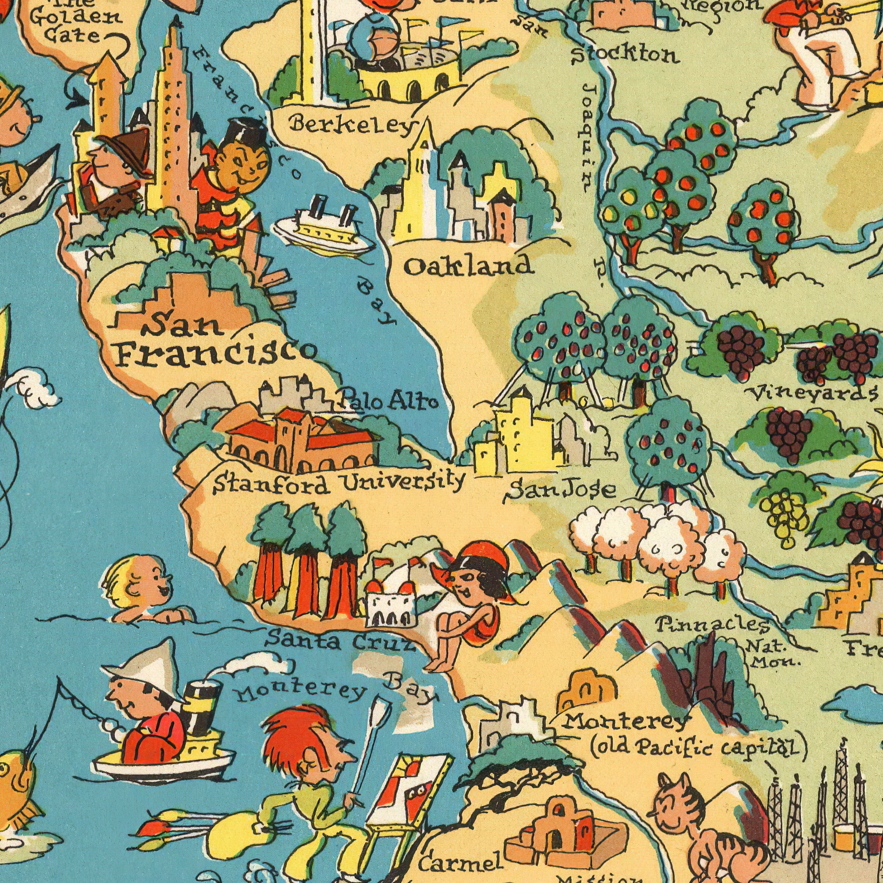 1930's Vintage California State Map Cartoon Map Print Gallery Wall Art ...