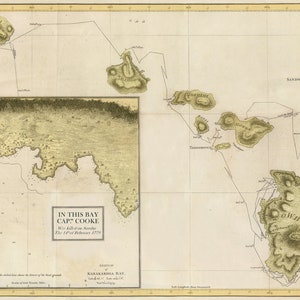 Captain Cook Map Hawaii Big Island Kealakekua Bay 1776 Exploration Map ...