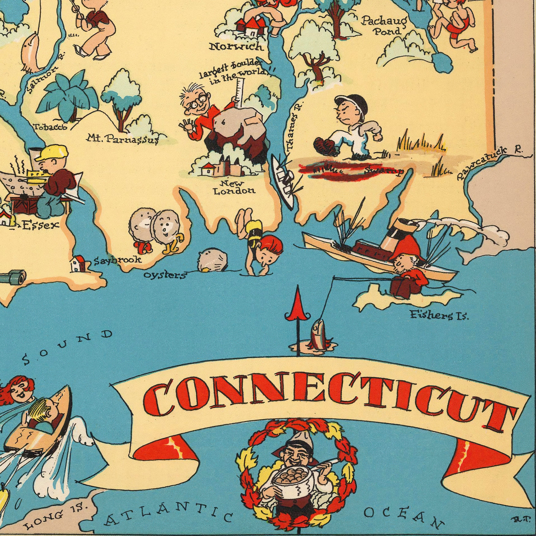 1930's Vintage CONNECTICUT Map Cartoon Map Print Gallery - Etsy Australia