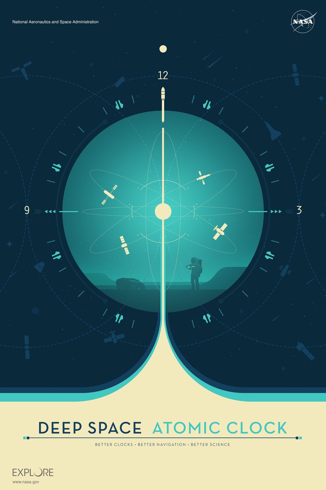 Deep Space Blue ATOMIC CLOCK Poster Exoplanet Exploration Program, Jet ...