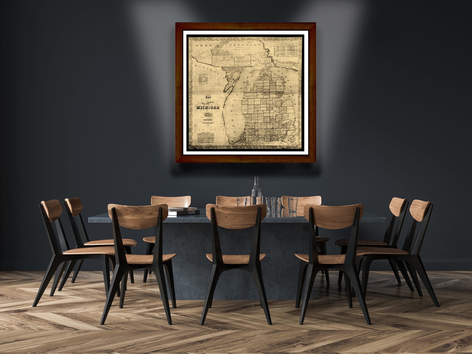Vintage Michigan Map 1856 Old Map of Michigan Old Antique Style ...