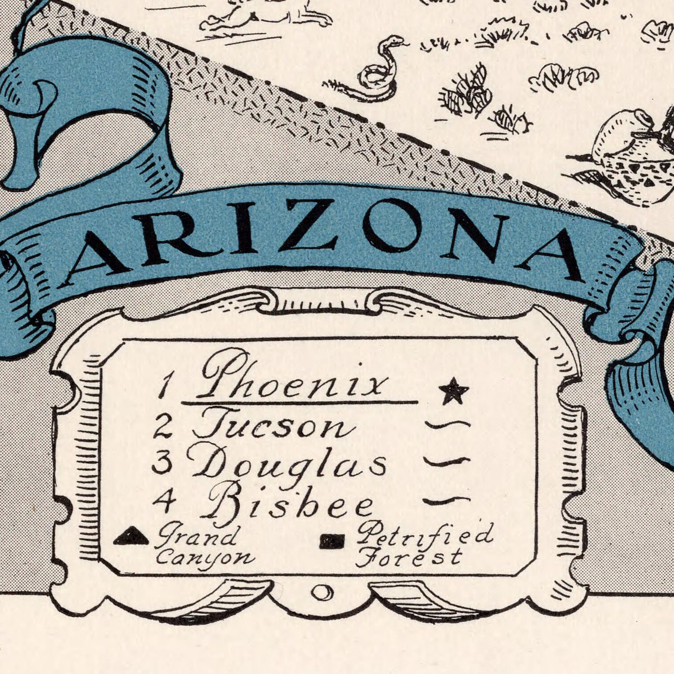 30's Vintage ARIZONA State Map Animated Cartoon Map Gallery Wall ...