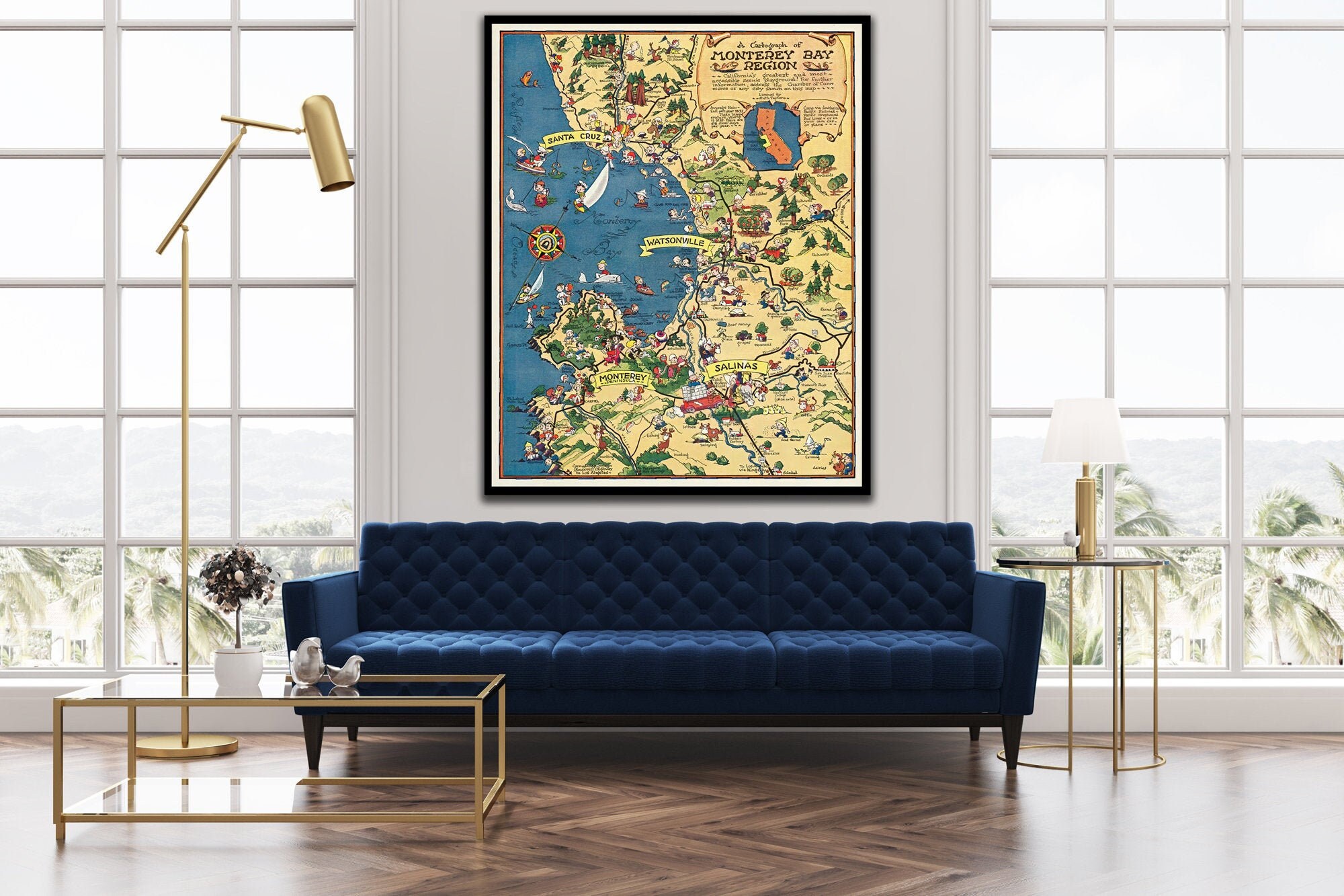MONTEREY BAY Region Cartograph Poster, Vintage California Map ...