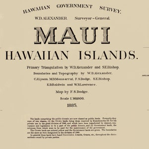Maui Map, Vintage Maui Map 1885, Restored Hawaii Map, Maui Art, Hawaii ...