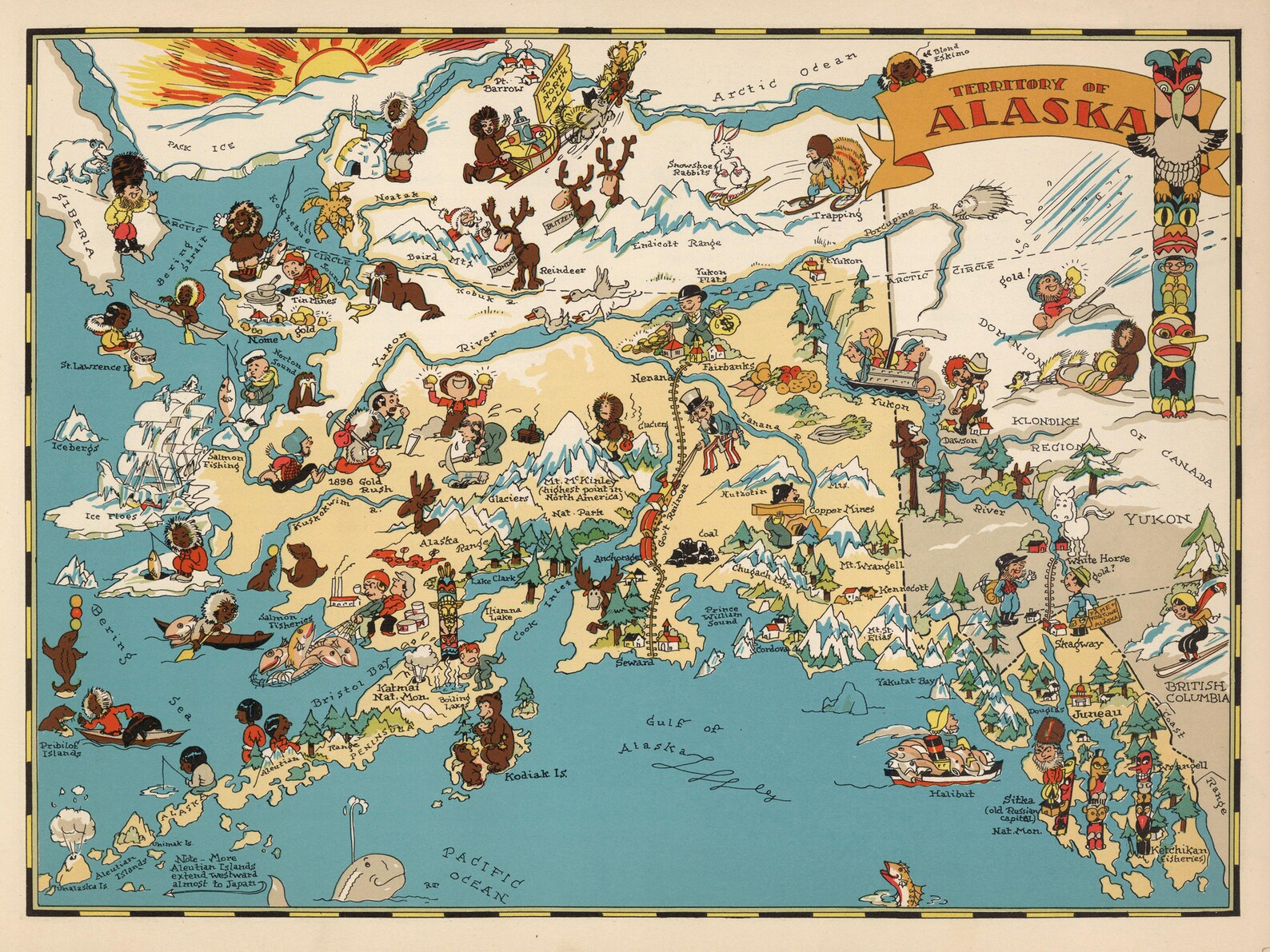 1930's Vintage ALASKA State Map Cartoon Map Print Gallery - Etsy