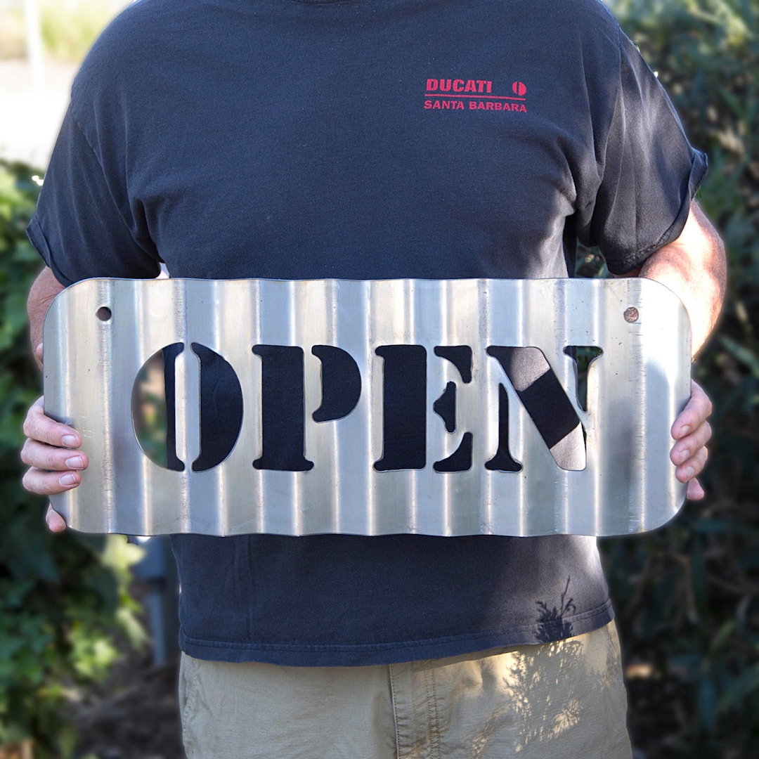 Rectangle Open or Closed Sign Vintage Plasma Cut Corrugated Steel Open ...