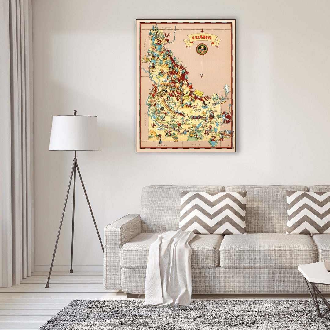 1930's Vintage IDAHO State Map Cartoon Map Print Gallery Wall Art ...