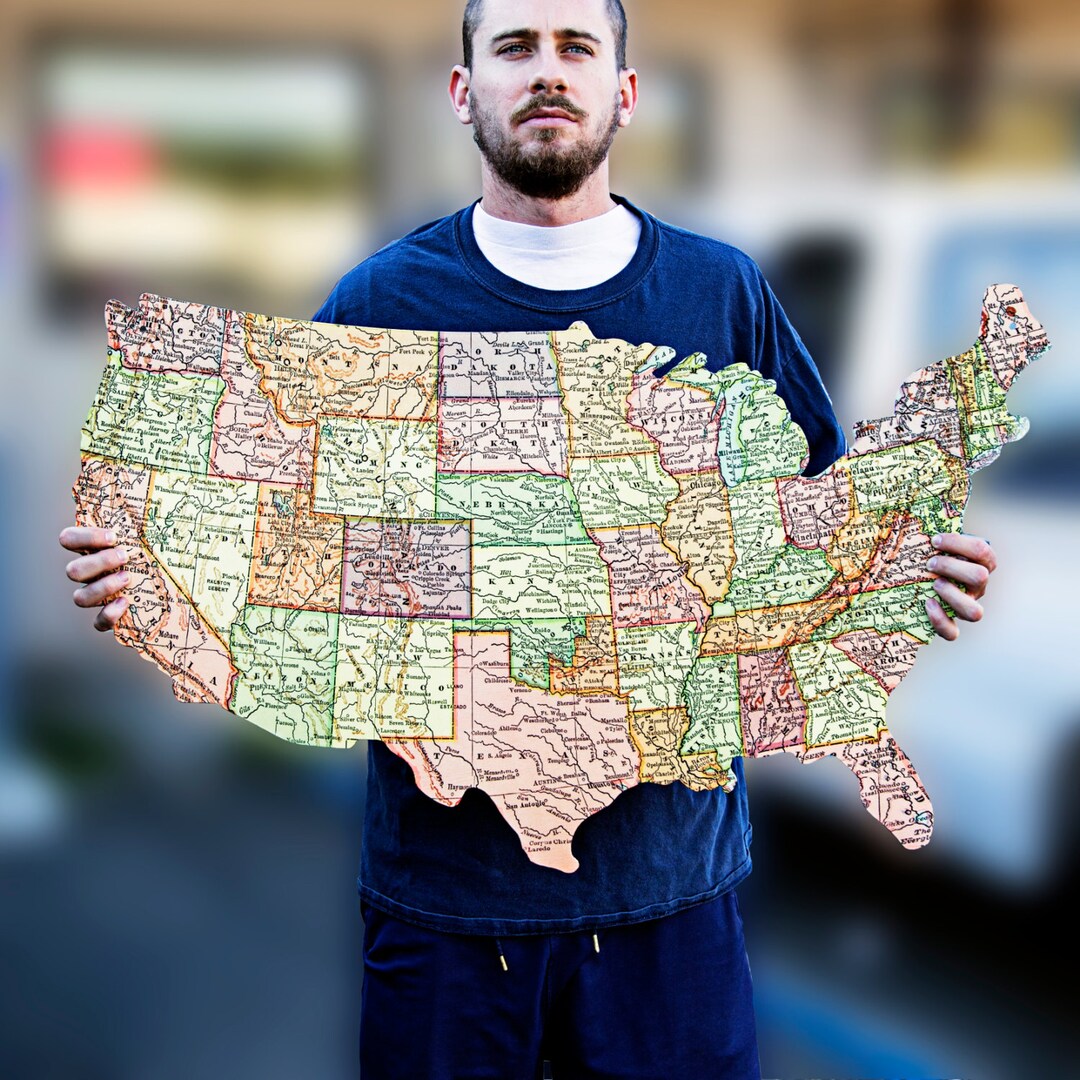 Vintage Plasma Cut Aluminum USA Map License Plate Map Custom Metal Sign ...