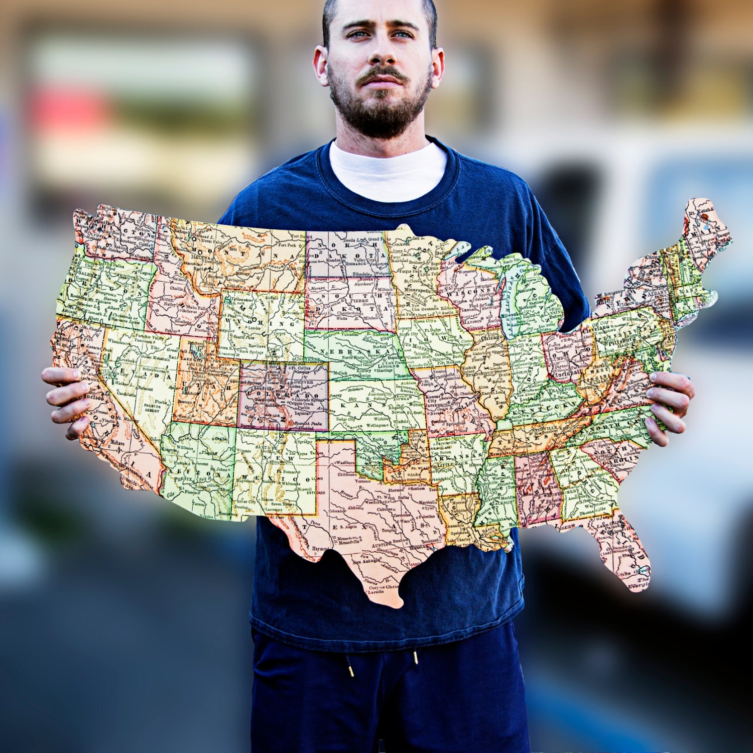 Vintage Plasma Cut Aluminum USA Map License Plate Map Custom | Etsy