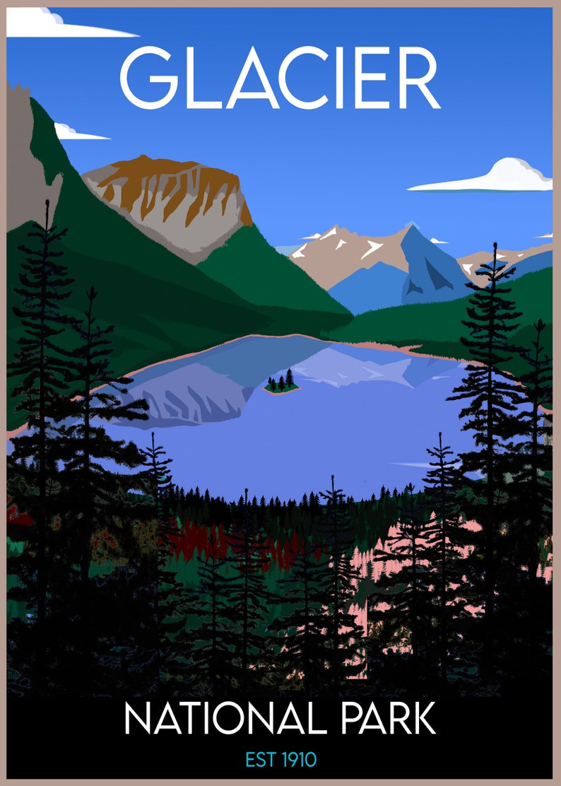 GLACIER National Park Travel Poster Print Montana National - Etsy
