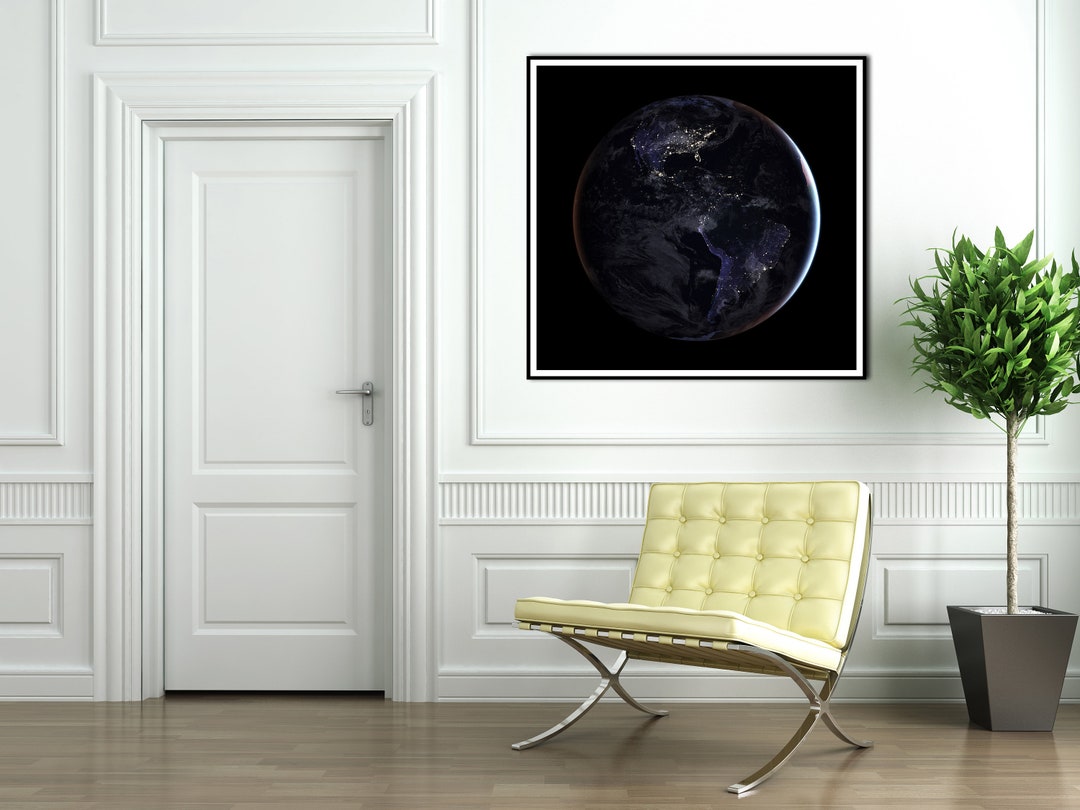 World Map at Night Wall Art Paper Canvas Vintage World Map Housewarming ...