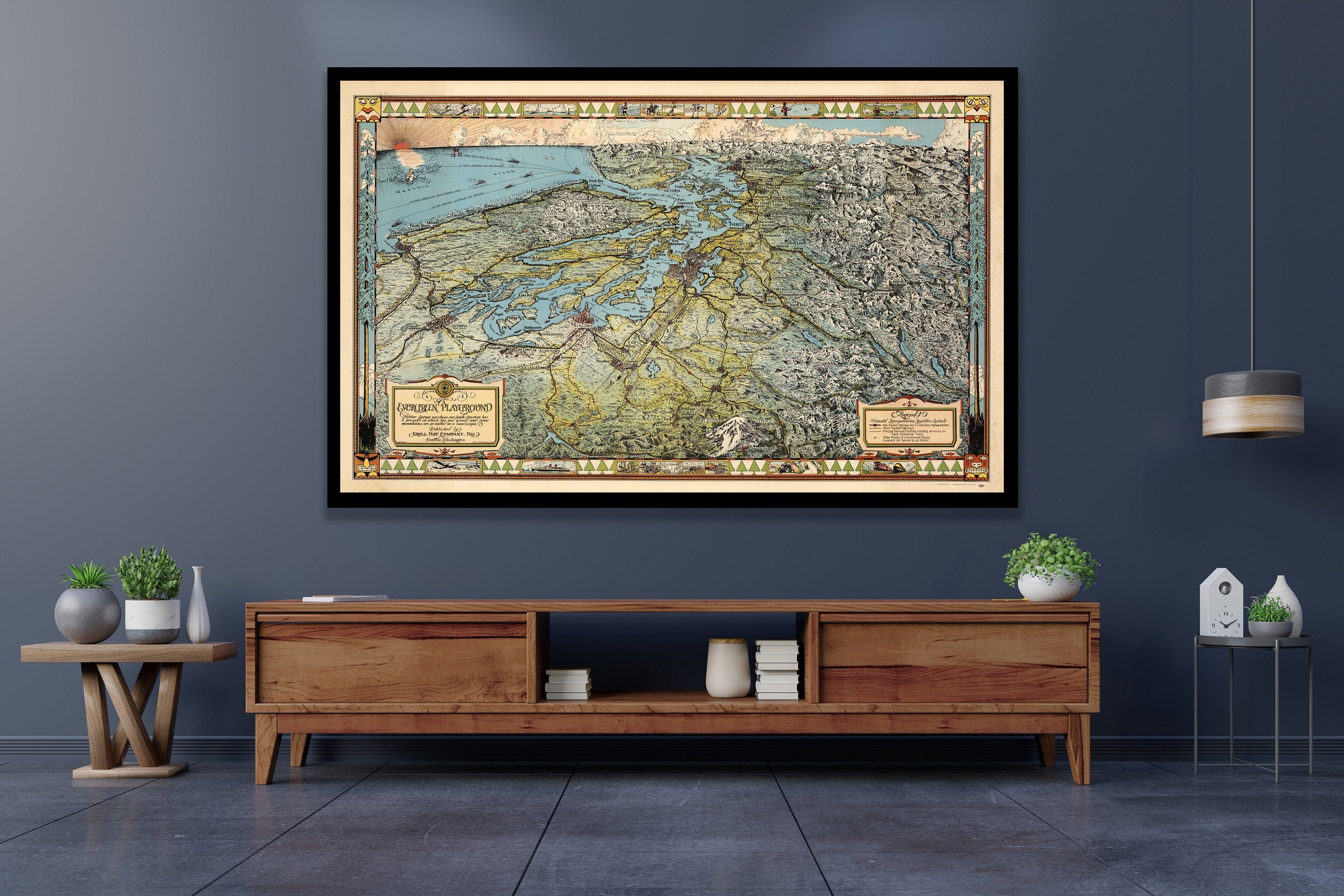 1930 the Evergreen Playground Map, Birdseye View of Puget Sound, Kroll ...