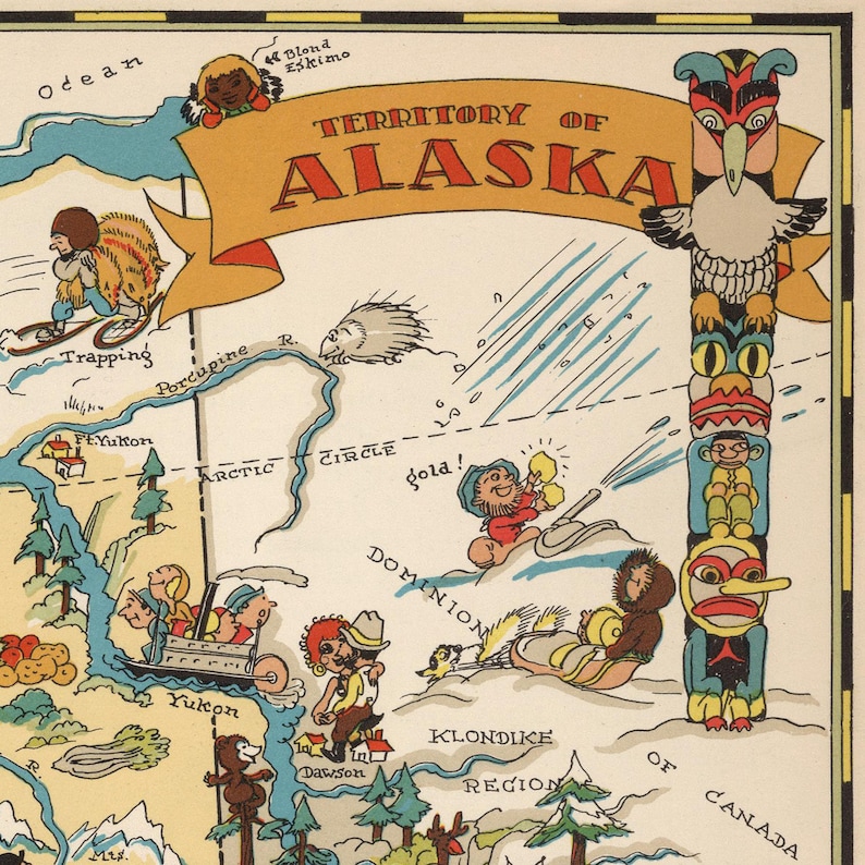 1930's Vintage ALASKA State Map Cartoon Map Print Gallery - Etsy