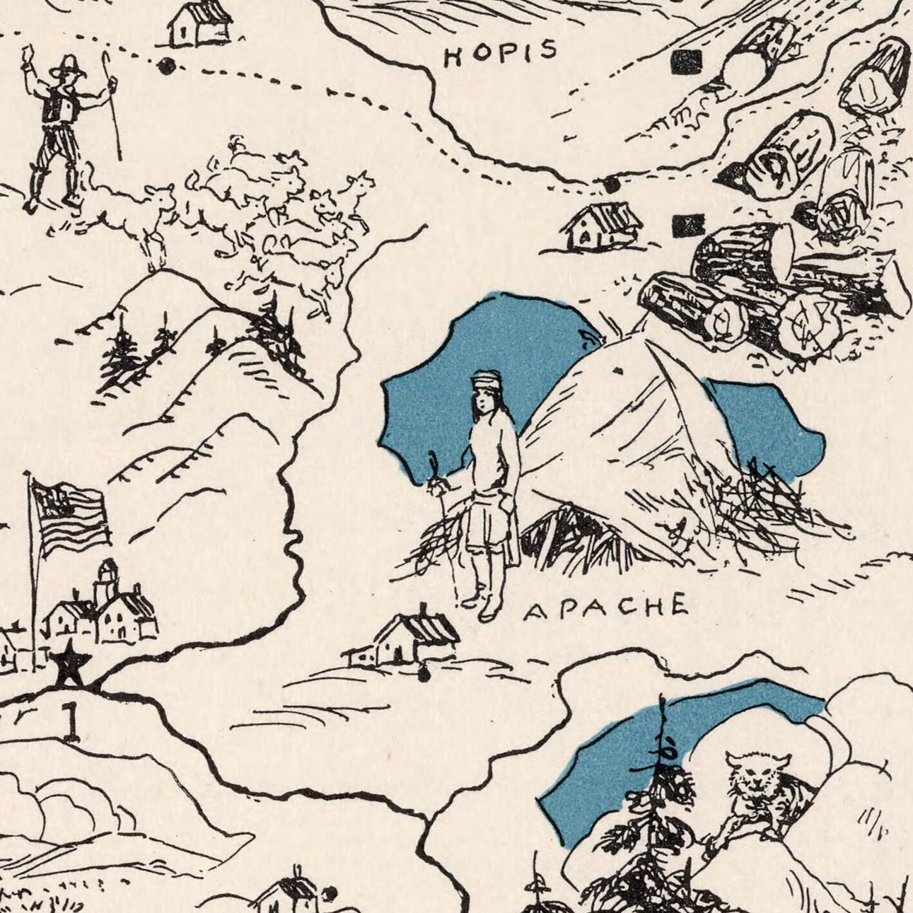 30's Vintage ARIZONA State Map Animated Cartoon Map Gallery Wall ...