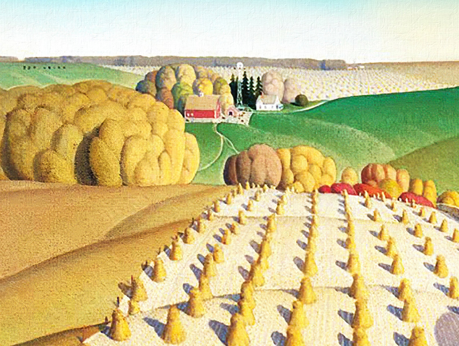 Grant Wood Fall Plowing 1931 Vintage Painting Print Reproduction Wall ...