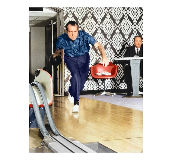 Richard Nixon Bowling Colorized Print Poster Nixon Bowling | Etsy