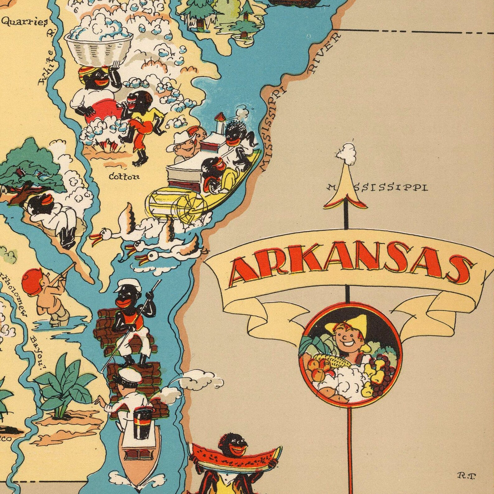 1930's Vintage Arkansas State Map Cartoon Map Print - Etsy