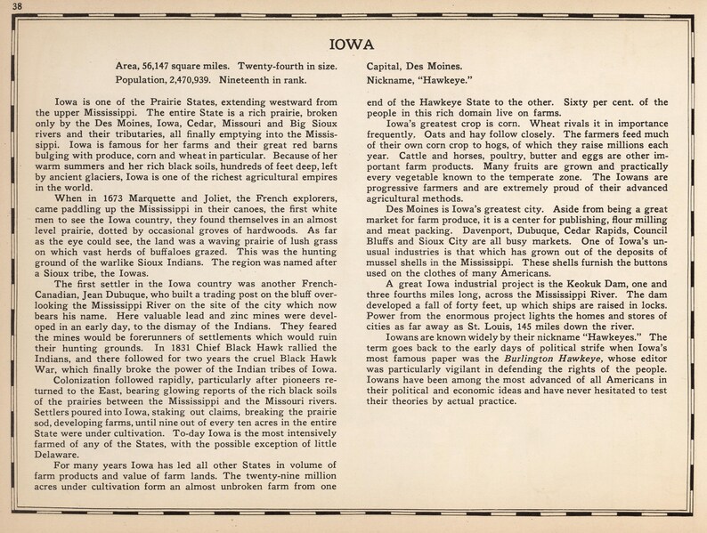 1930's Vintage IOWA State Map Cartoon Map Print Gallery - Etsy