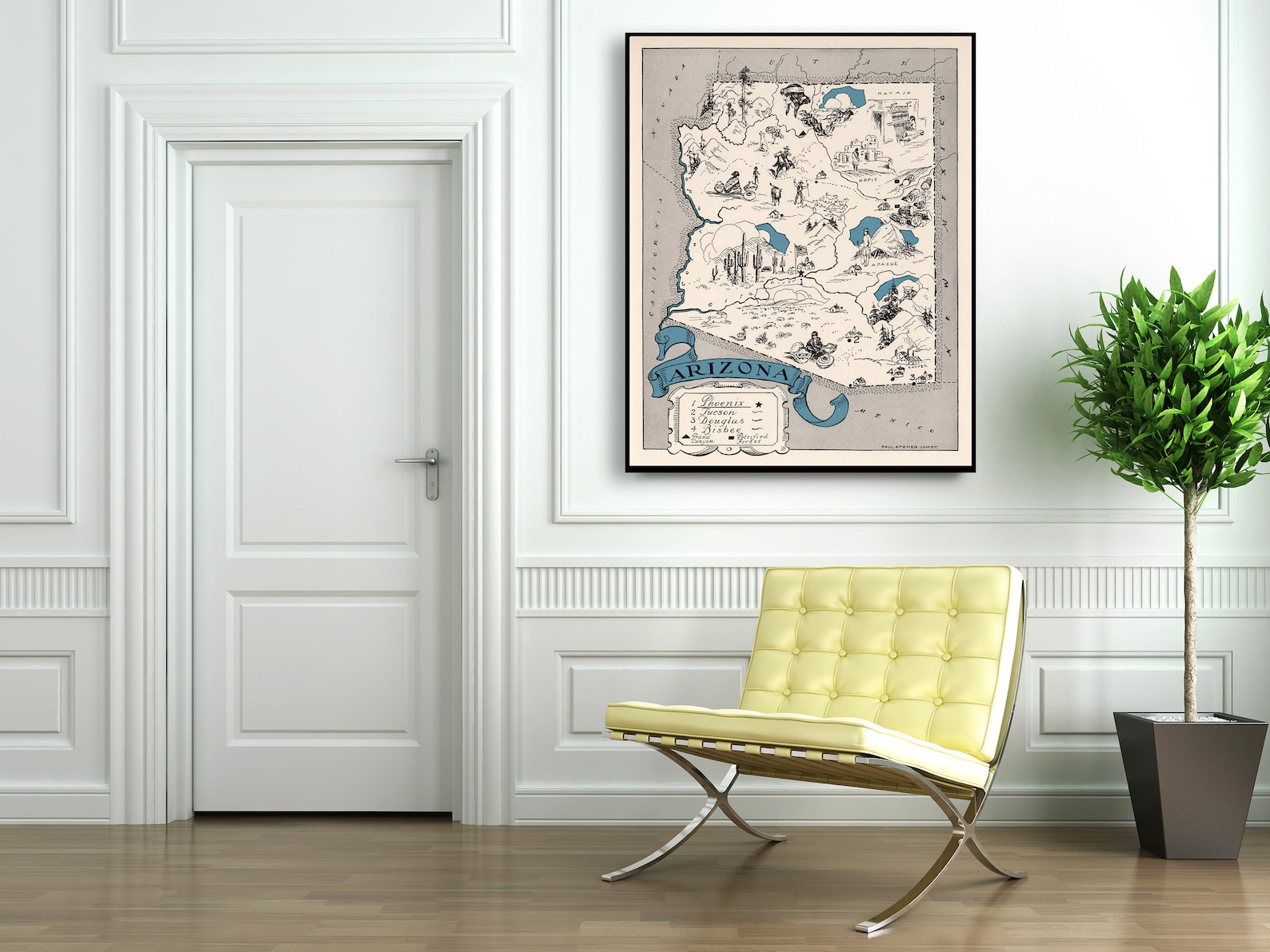 30's Vintage ARIZONA State Map Animated Cartoon Map Gallery Wall ...